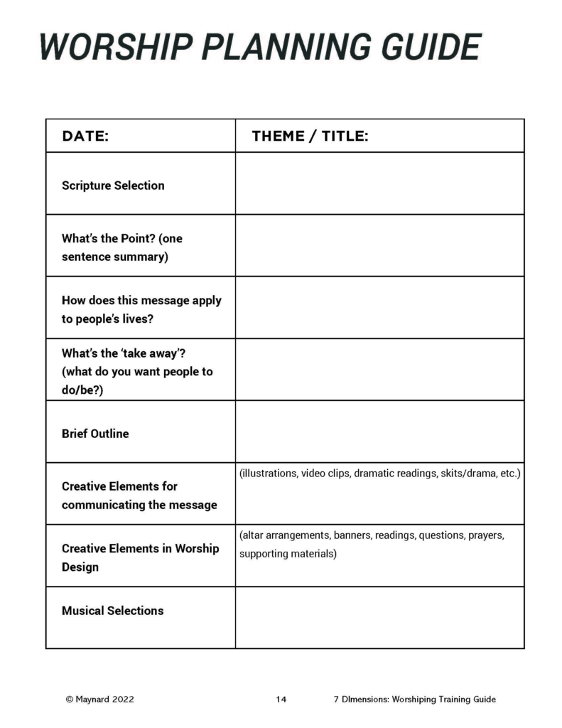 Worship Planning Guide | EMC3 Coaching